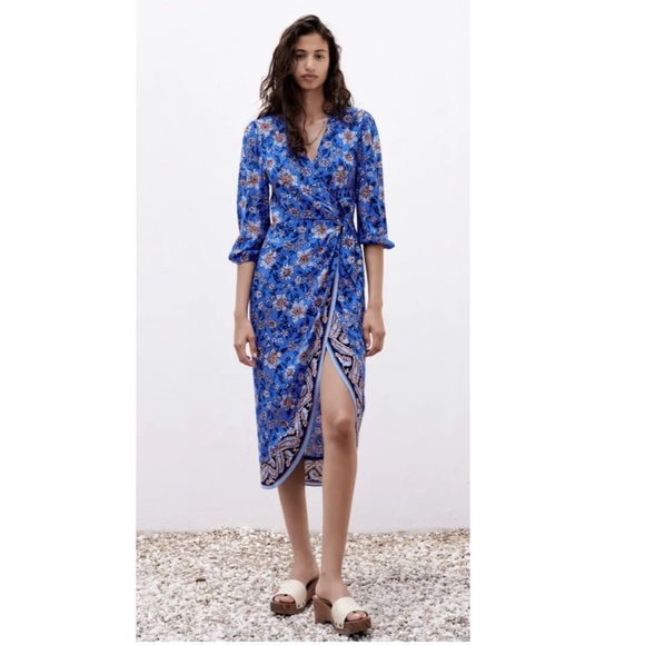 Zara | Dresses | Zara Megane Floral Print Midi Wrap Dress | Poshmark
